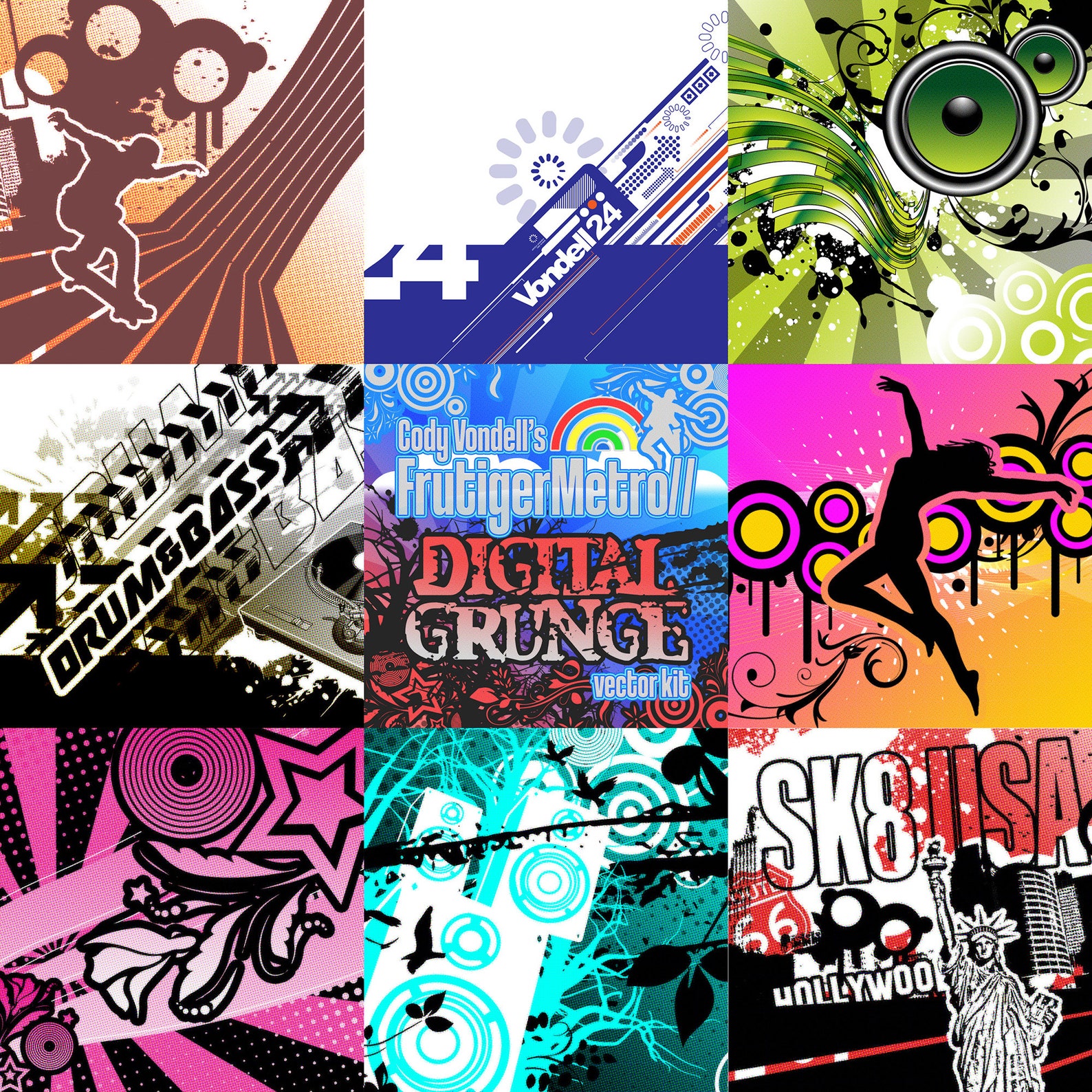 Frutiger Metro Grunge Vector Template (over 150 Assets for Logos ...