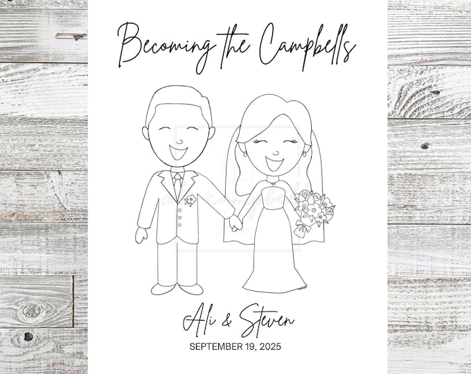 Personalized Wedding Couple Coloring Sheet | Kids Coloring Sheet ...