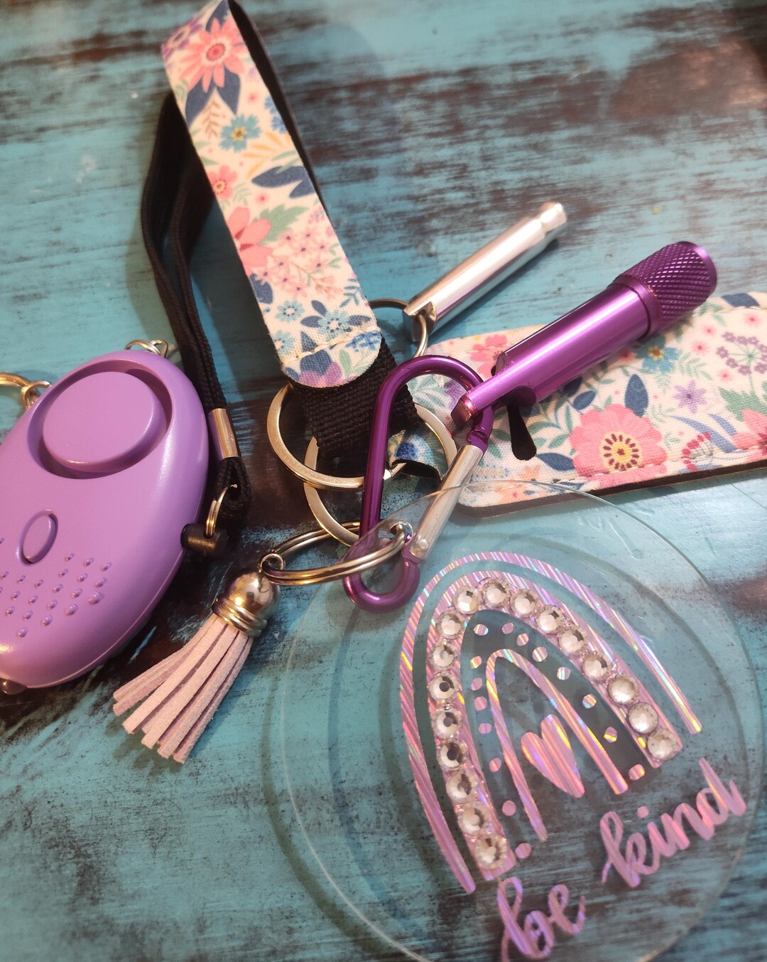 Pretty Custom Keychain Set Be Kind Floral Designs Safety Security ...