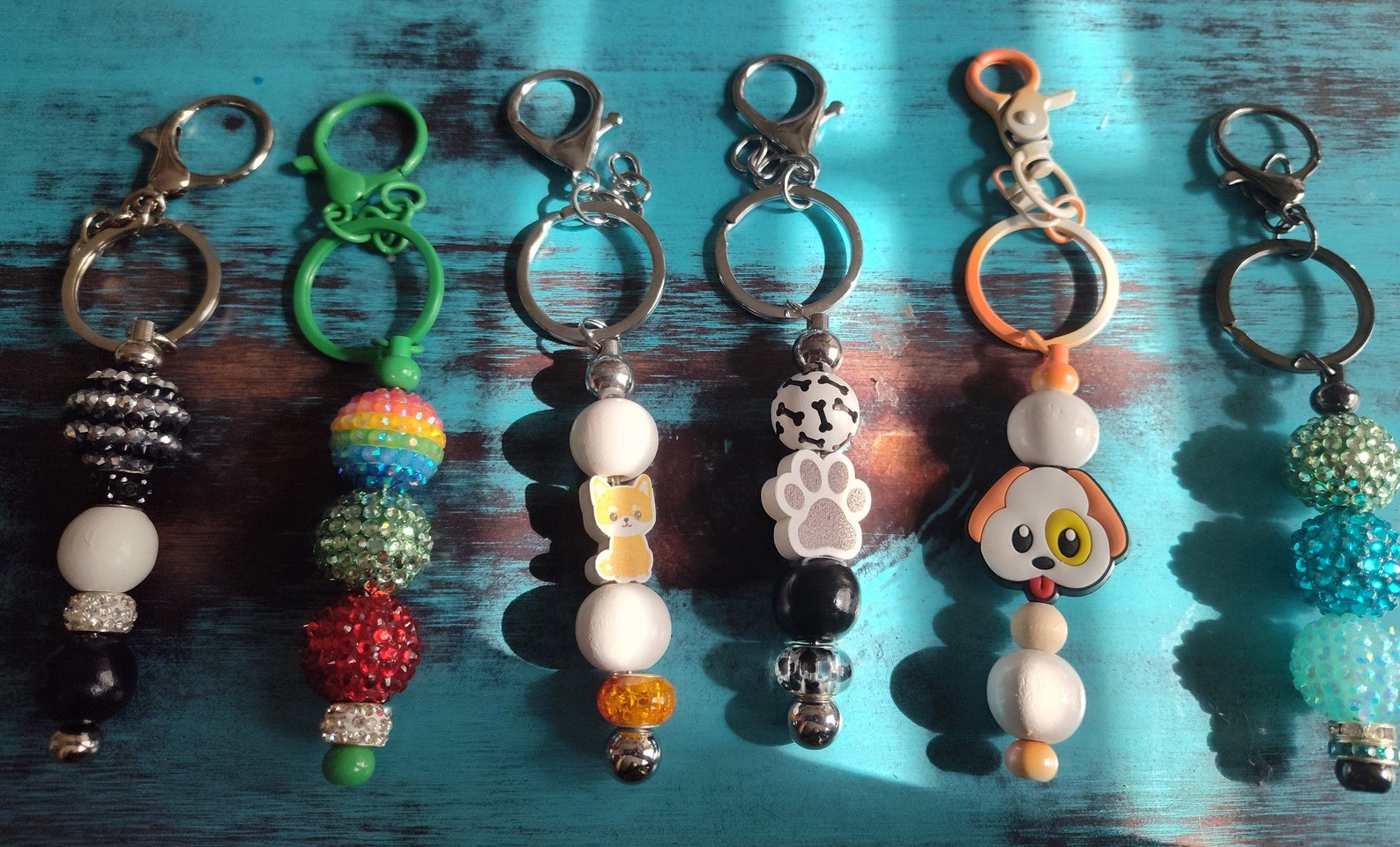 Custom Beadable Keychains Rainbow Pet Lovers Diamond Puppy Cat Colorful ...