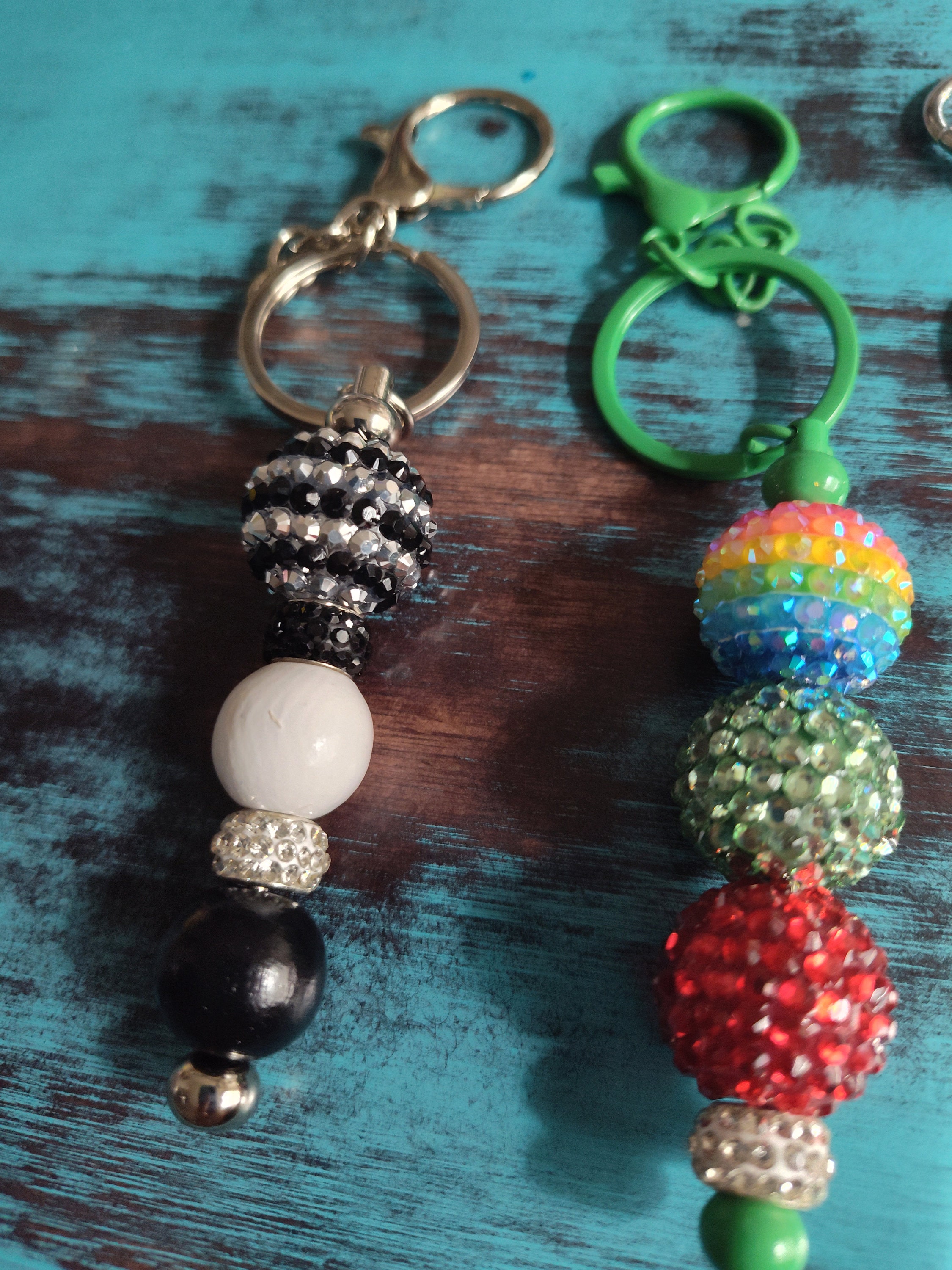 Custom Beadable Keychains Rainbow Pet Lovers Diamond Puppy Cat Colorful ...