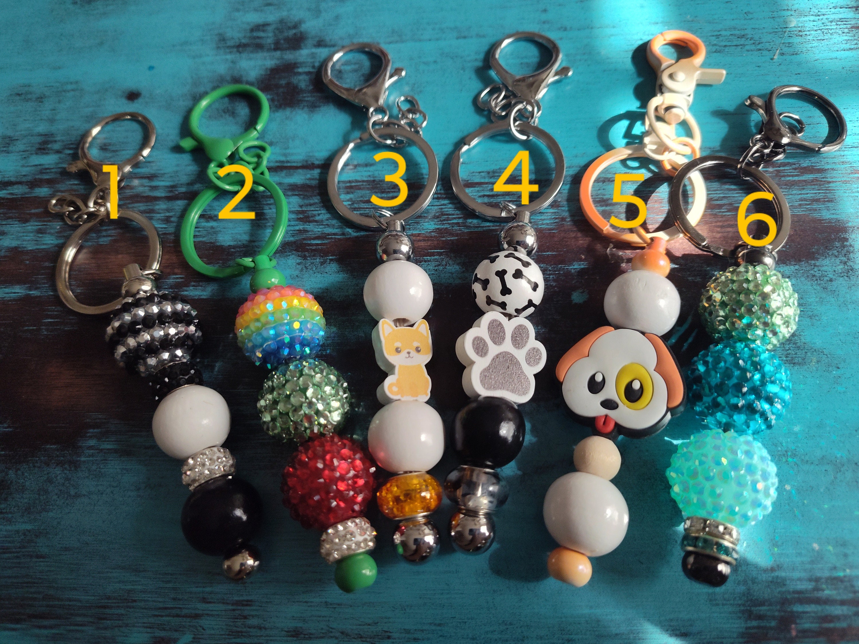 Custom Beadable Keychains Rainbow Pet Lovers Diamond Puppy Cat Colorful ...