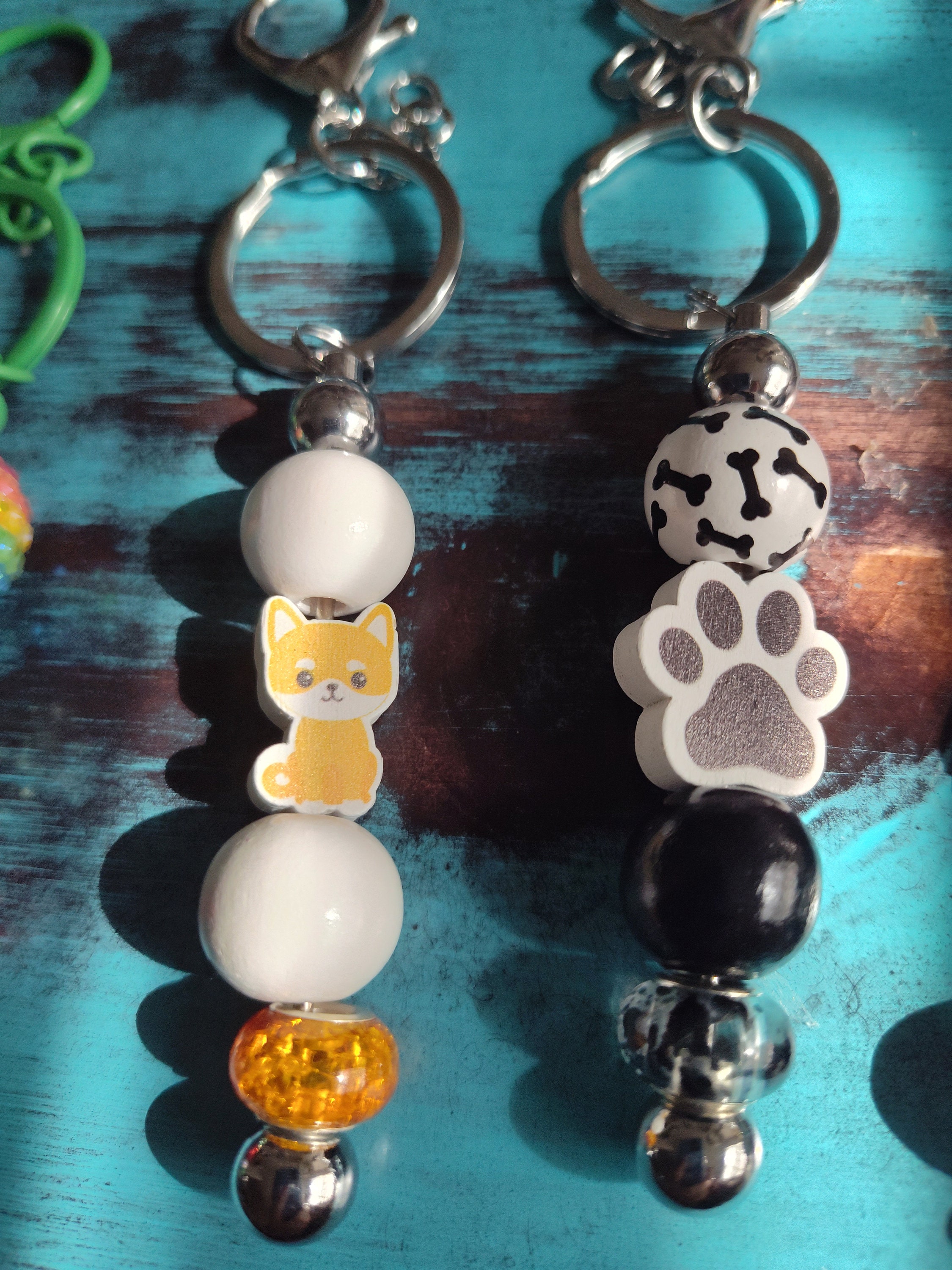Custom Beadable Keychains Rainbow Pet Lovers Diamond Puppy Cat Colorful ...
