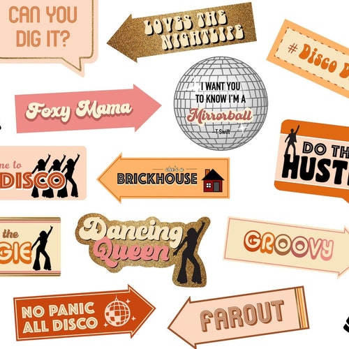 Disco Glam Party Photo Booth Printable Props Bachelorette | Etsy