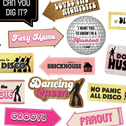 Disco Glam Party Photo Booth Printable Props Bachelorette | Etsy
