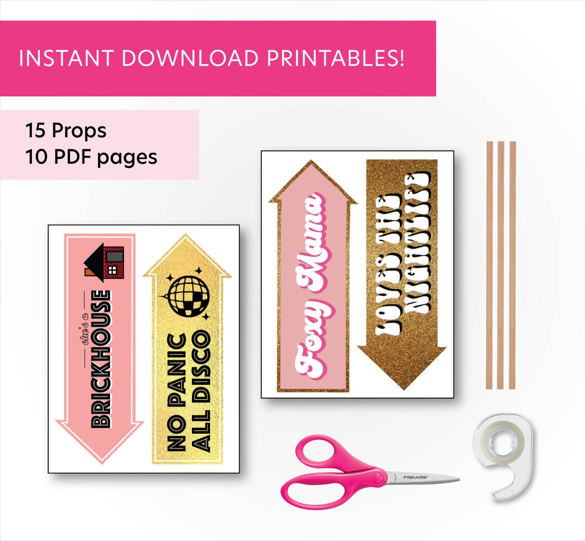 Disco Glam Party Photo Booth Printable Props Bachelorette - Etsy