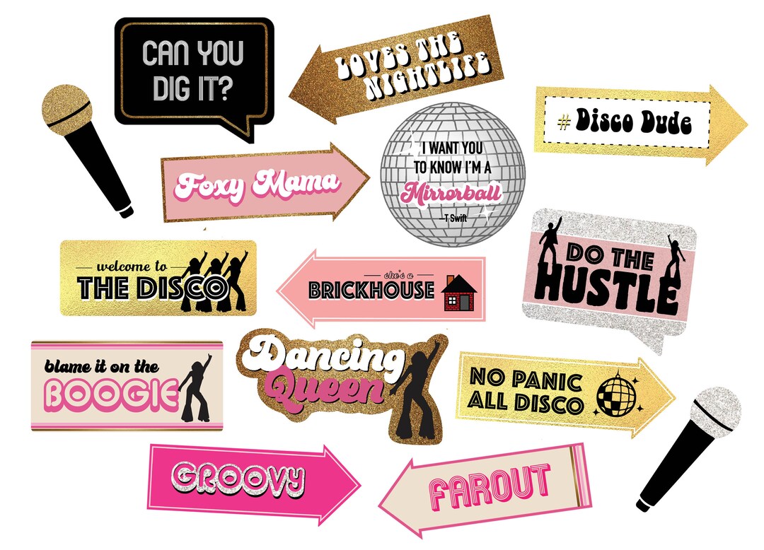 Disco Glam Party Photo Booth Printable Props - Bachelorette Disco Party ...