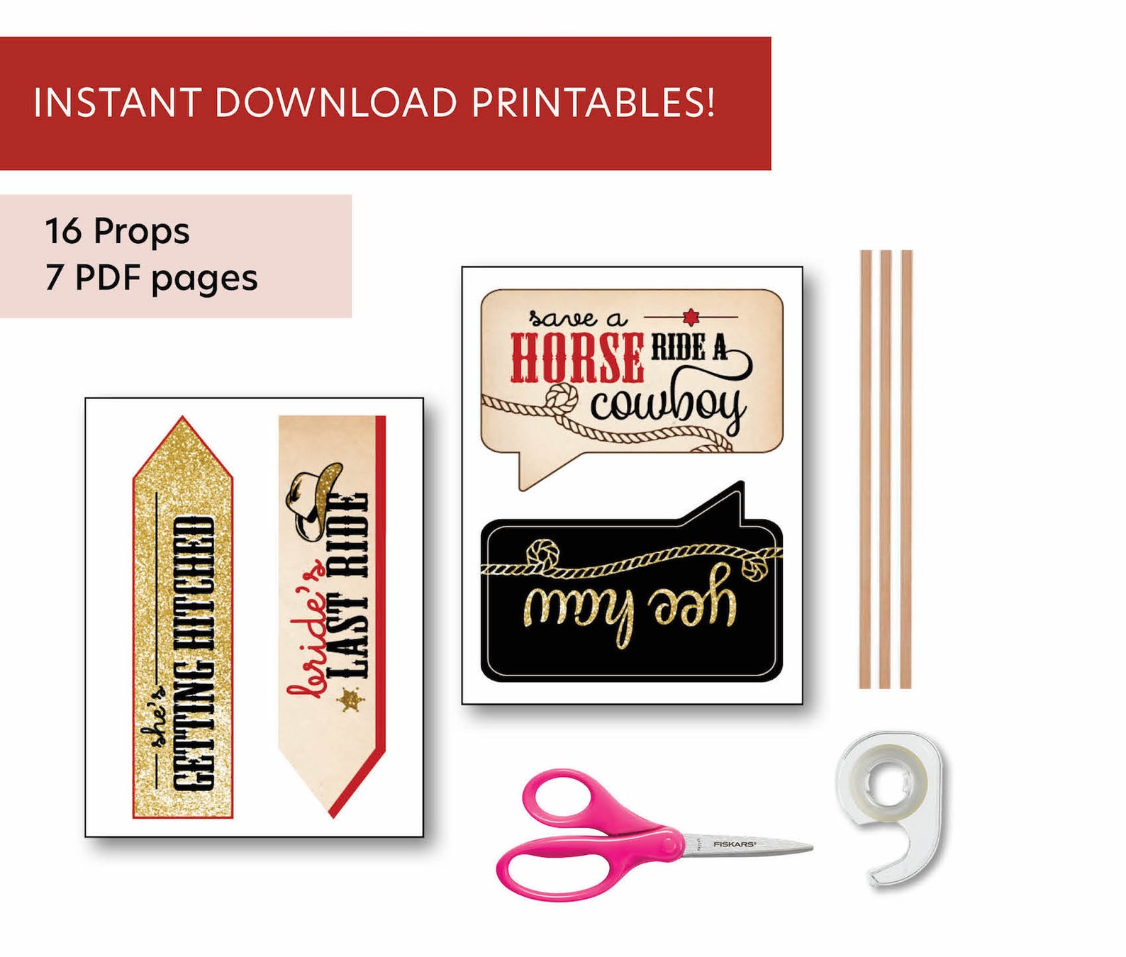 Country Western Bachelorette Party Photo Booth Props Instant - Etsy