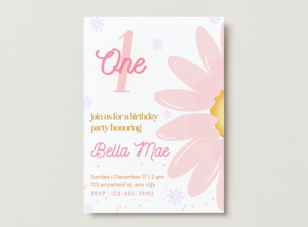 1st Birthday Girl Invitation Template | Cute Girl Invite | Editable ...