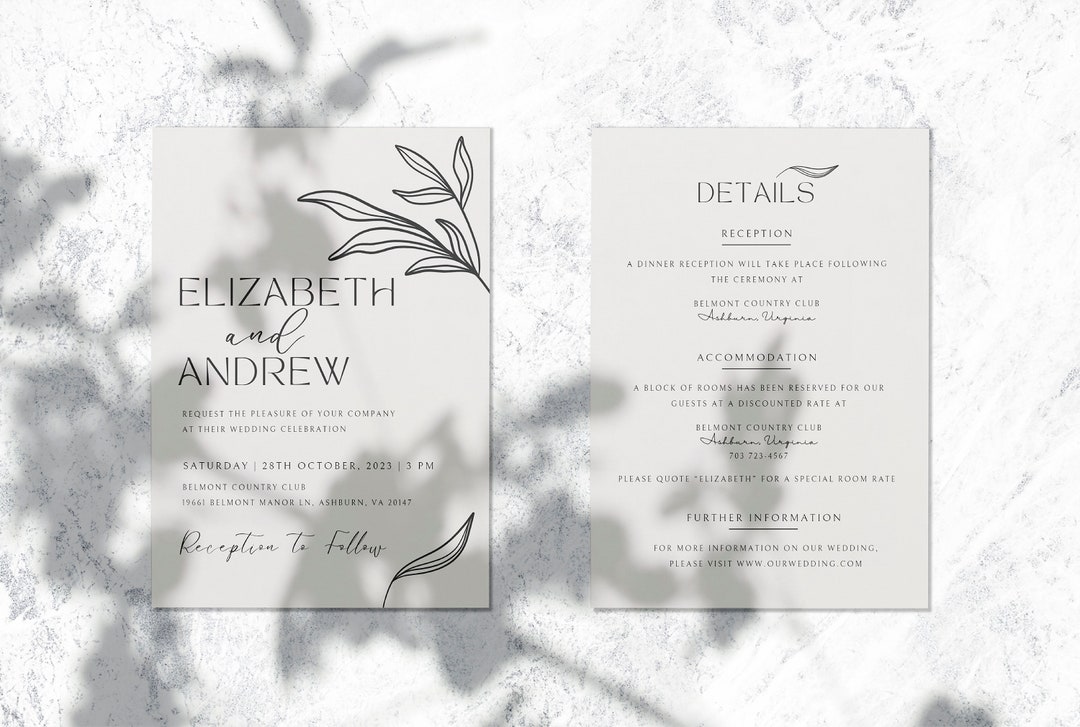 Modern Wedding Invitation Template | RSVP Card | Minimalist Wedding ...