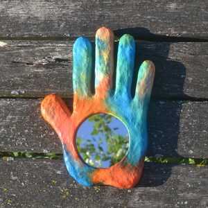 HAND SHAPE MIRROR, Decorative Wall Mirror, Paper Mache Mirror, Colorful ...