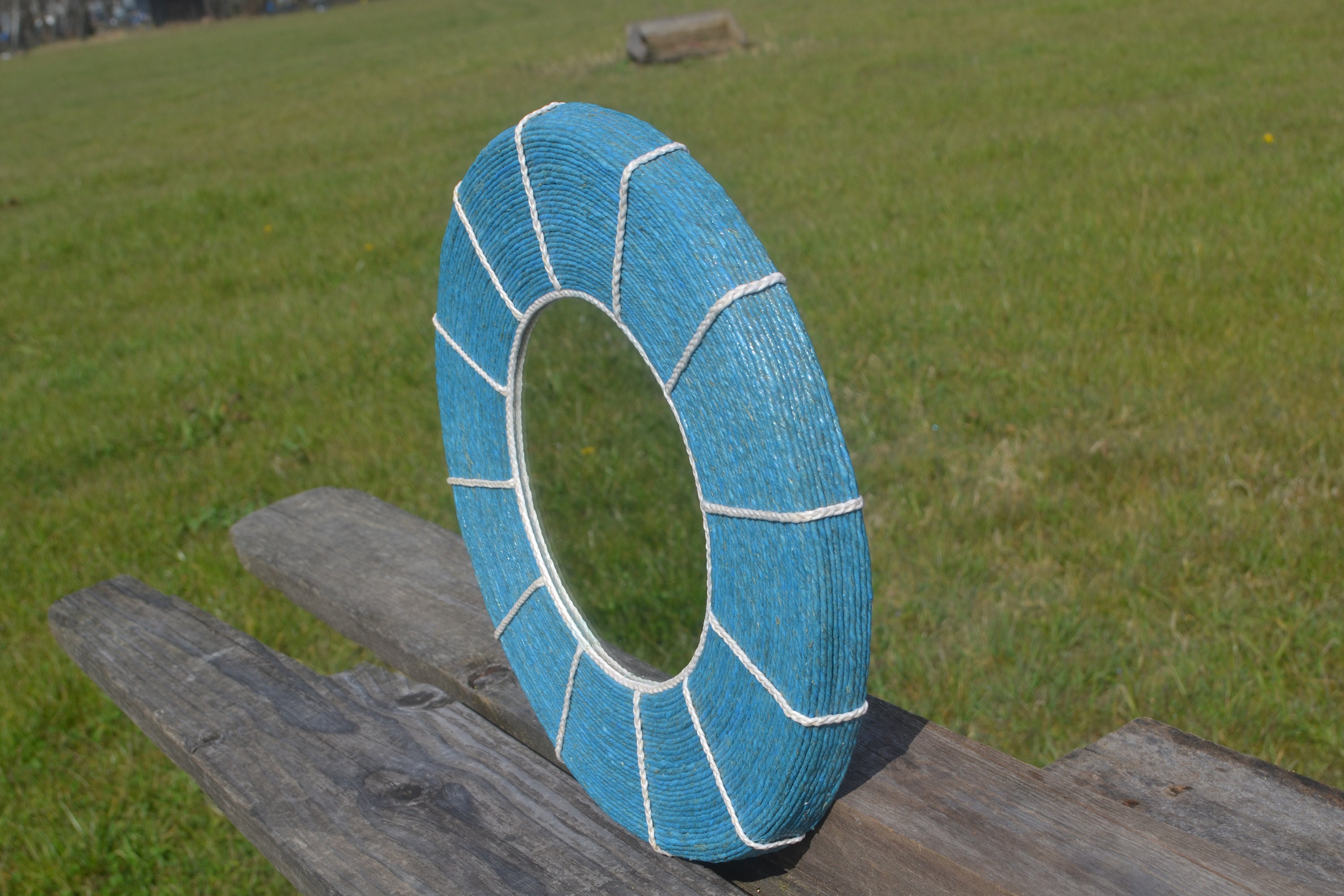 BLUE ROUND MIRROR, Hemp Rope Mirror, Wall Hanging Mirror, Rustic Wall ...