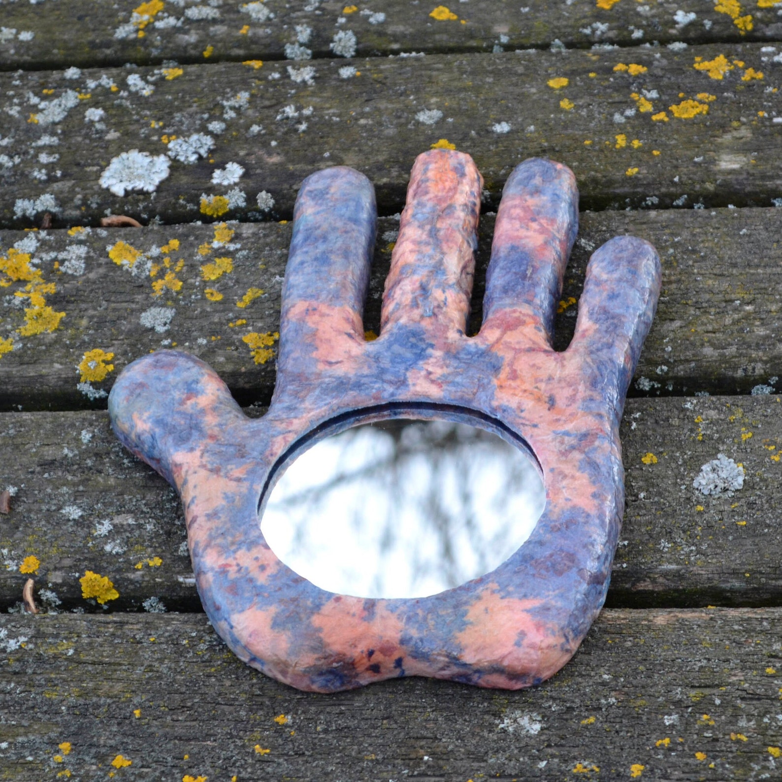 HAND SHAPE MIRROR, Decorative Wall Mirror, Paper Mache Mirror, Colorful ...