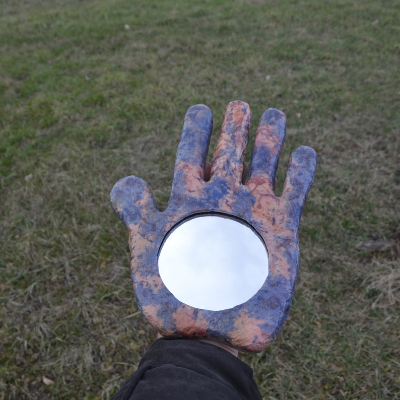 HAND SHAPE MIRROR, Decorative Wall Mirror, Paper Mache Mirror, Colorful ...