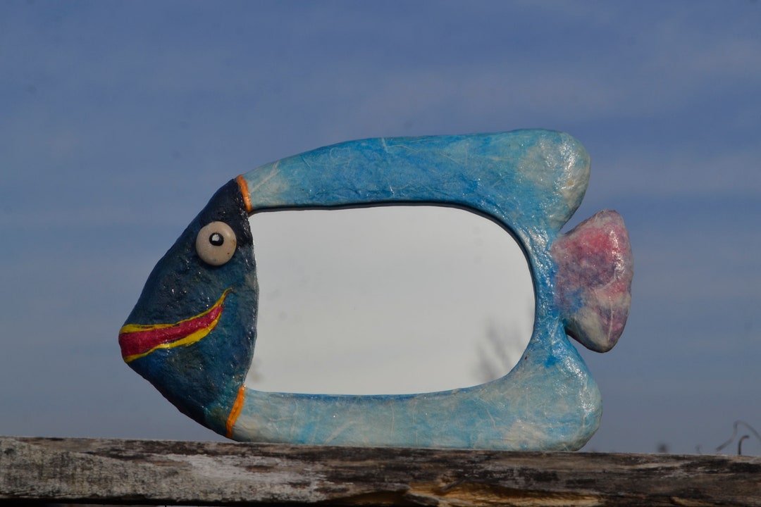 BLUE FISH MIRROR, Decorative Mirrors, Small Wall Mirror, Tropical Decor ...