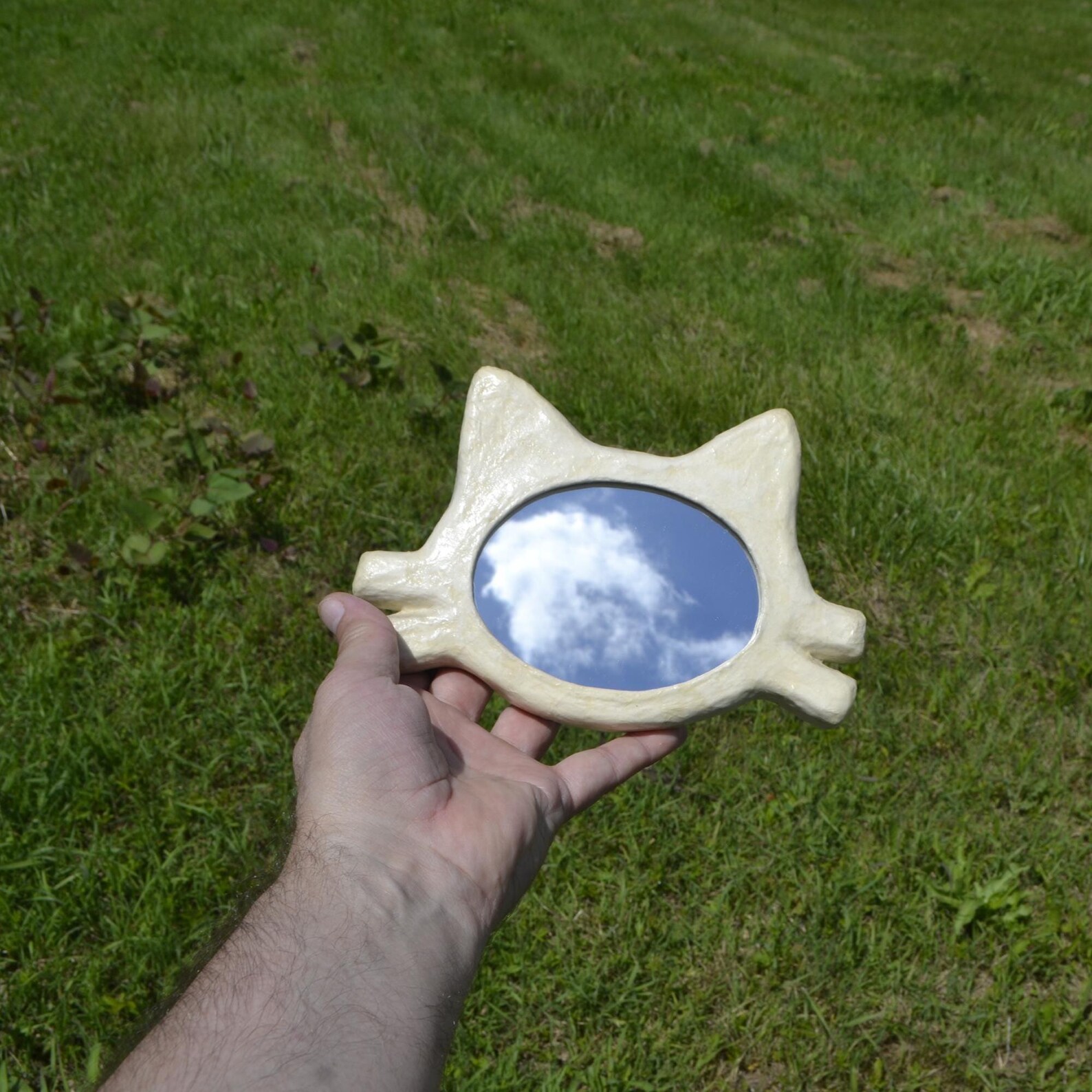 WHITE Cat's HEAD Mirror, Decorative Wall Mirror, White Cat, Unique Hand ...