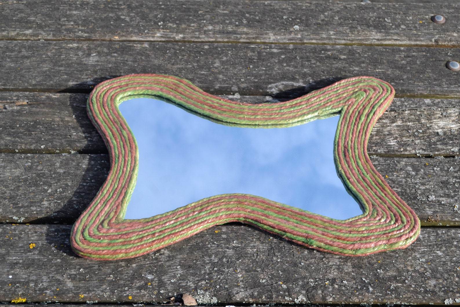 HEMP SPLASH MIRROR, 8 Hanging Positions Framed Wavy Mirror, Wall Mirror ...
