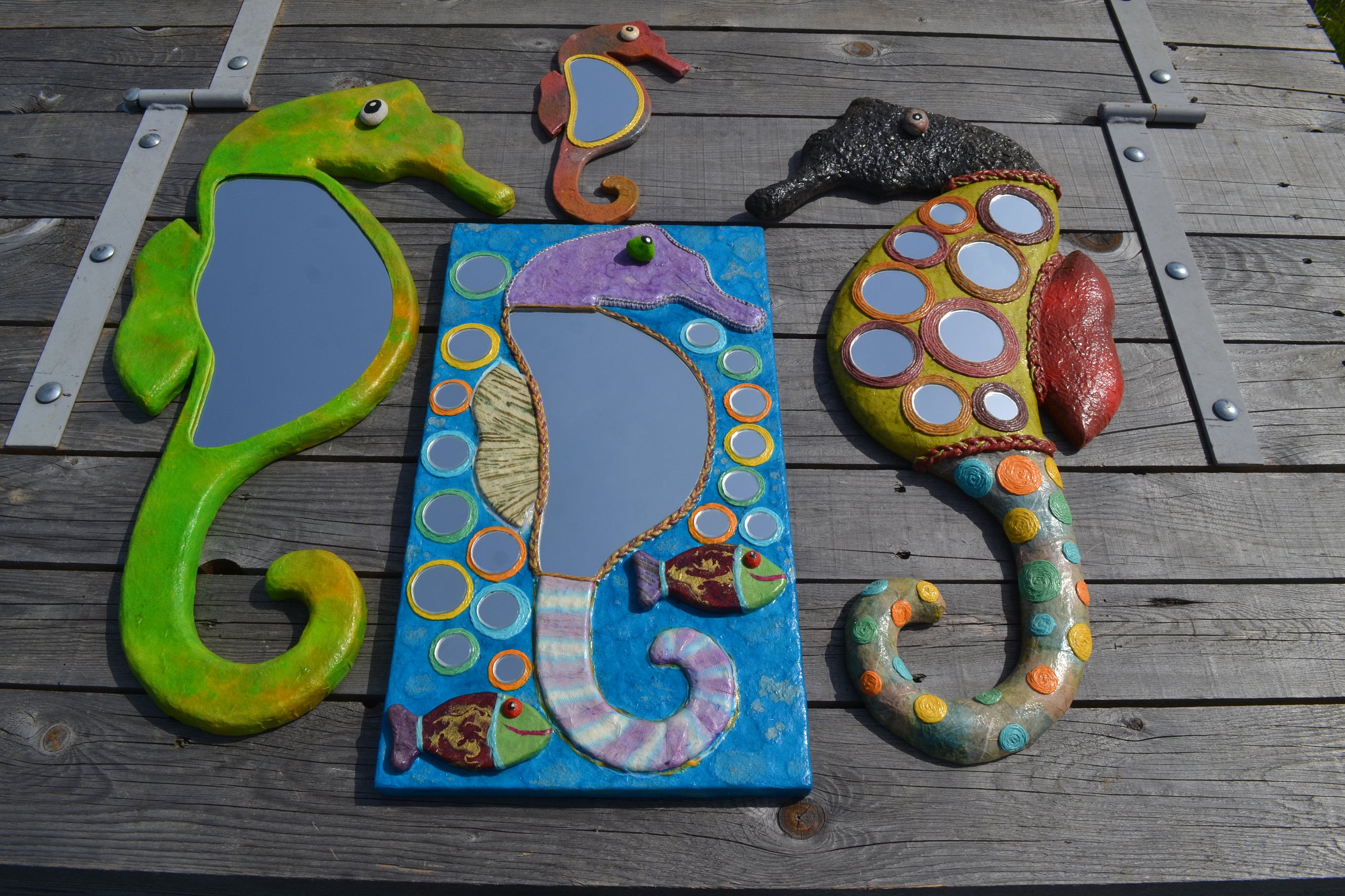 SEAHORSE WALL MIRROR, Large Wall Mirrors, Sea Horse & 2 Fish Decorative ...