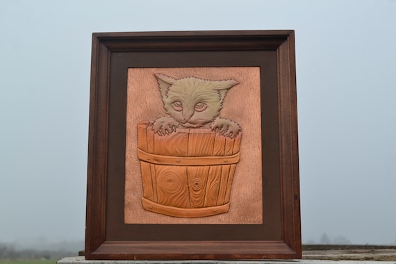ETCHED COPPER CAT Vintage Copper Etching Cat 38 X 42 Cm | Etsy