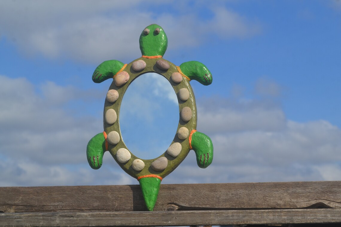 2 TURTLE MIRROR SET, Brown Turtle & Green Turtle, Decorative Wall ...