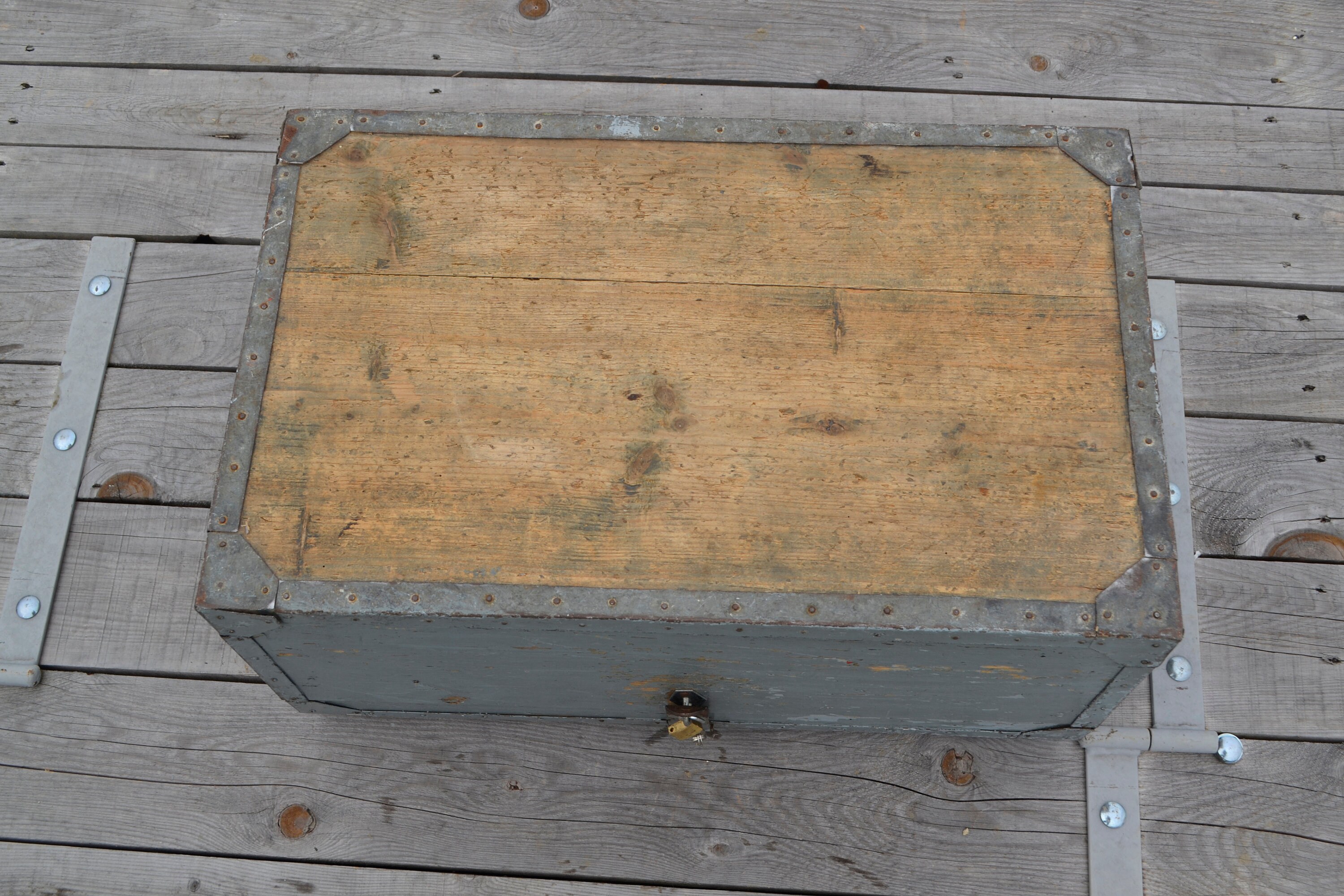 GRAY WOODEN BOX Large Vintage Trunk Military Box Lockable - Etsy