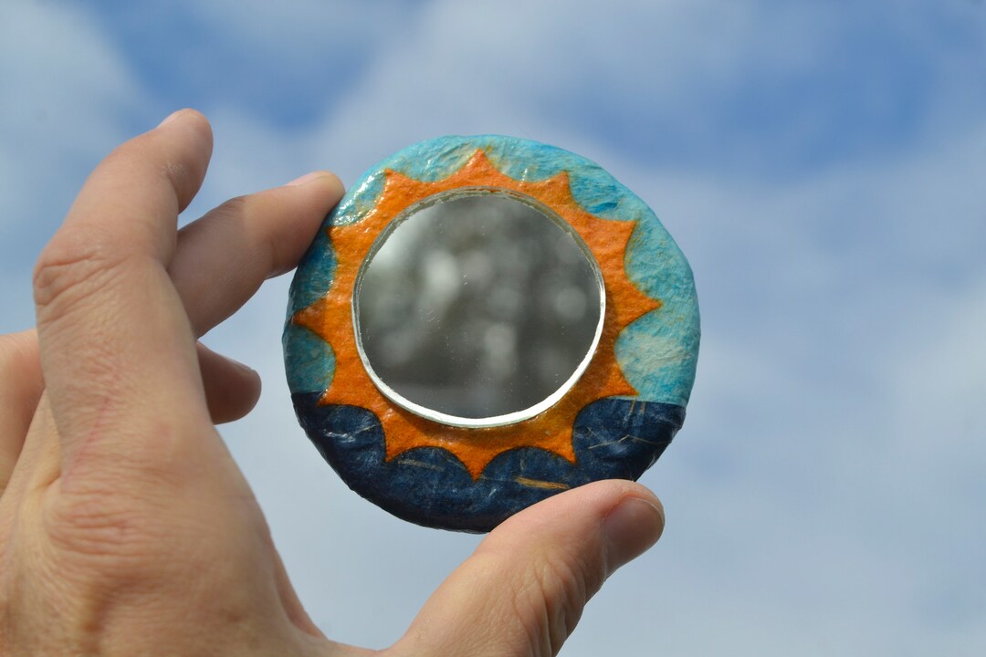 SUN MIRROR MAGNET, Small Round Mirror, Fridge Magnet, Paper Mache ...