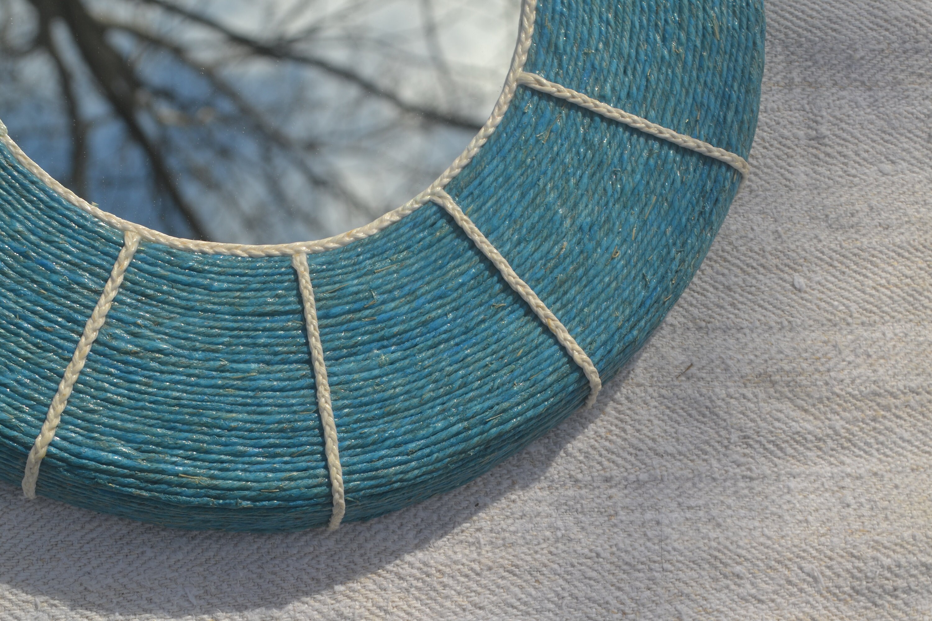 BLUE ROUND MIRROR, Hemp Rope Mirror, Wall Hanging Mirror, Rustic Wall ...