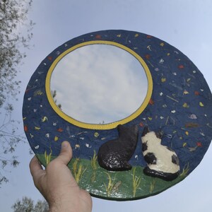 FULL MOON MIRROR, Decorative Wall Mirror, Round Mirror With 2 Cats ...
