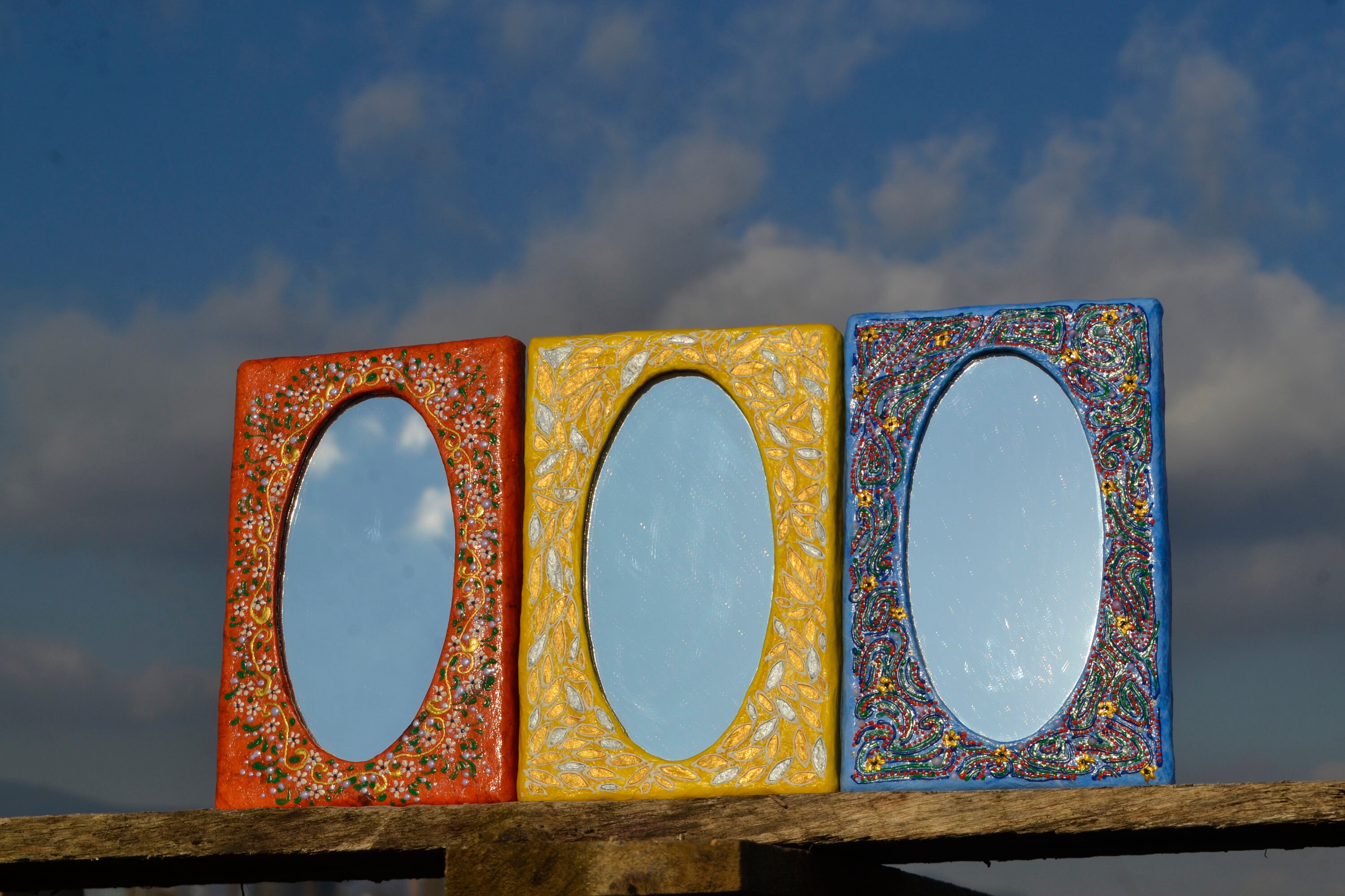 TINY FLOWERS PAINTED Decorative Wall Mirror, Paper Mache Mirror, Small ...