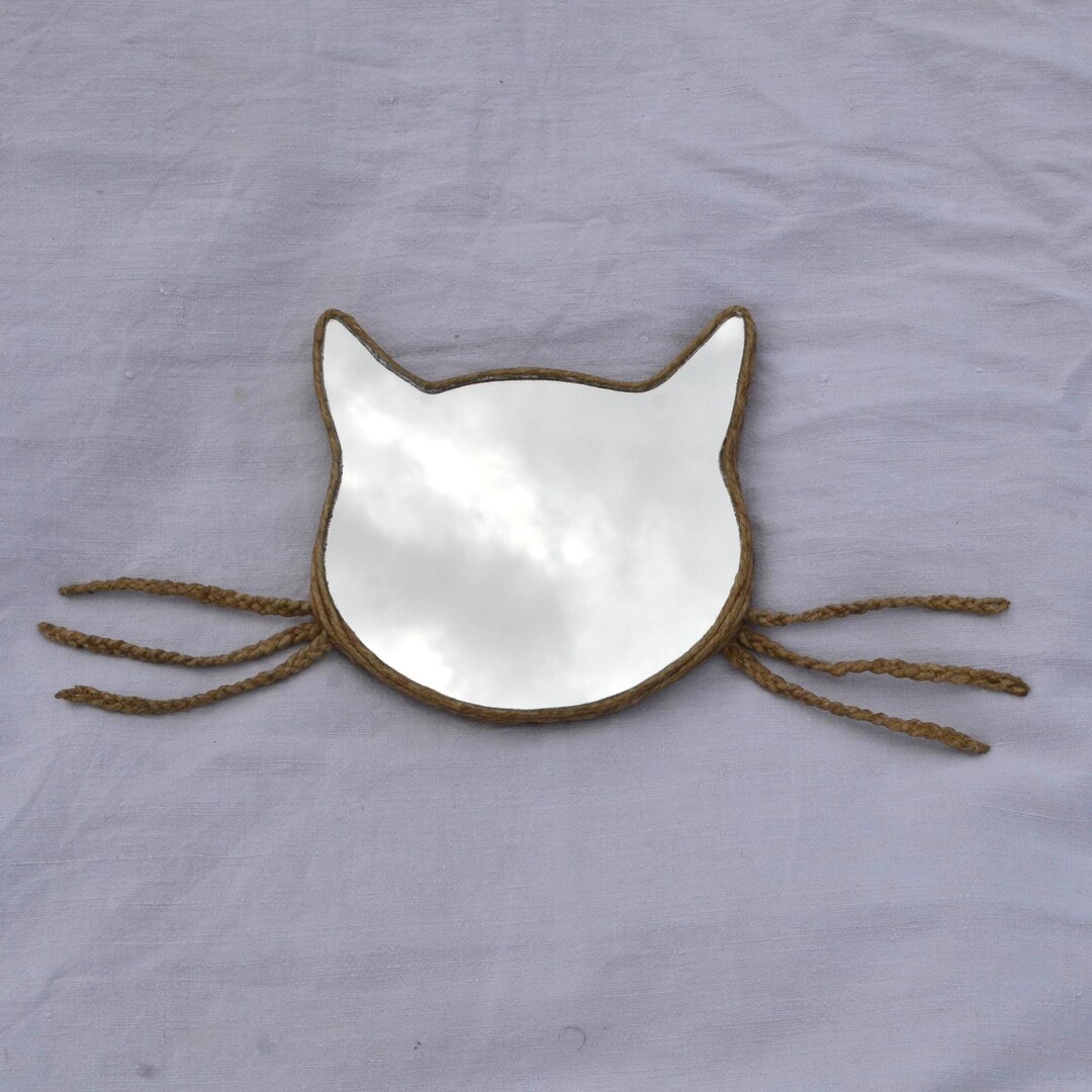 CAT HEAD MIRROR, Hemp Rope Cat Mirror, Frameless Wall Mirror, Wall ...