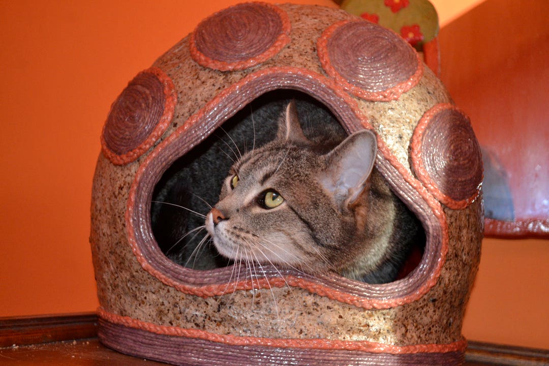 PAPER-MACHE CAT Cave, Cat Fort, Unique Cat Furniture, Cat Bed, Small ...