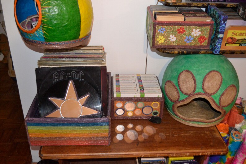 LARGE Upcycled BOX Colorful Cat Bed or Psychedelic LP Storage - Etsy