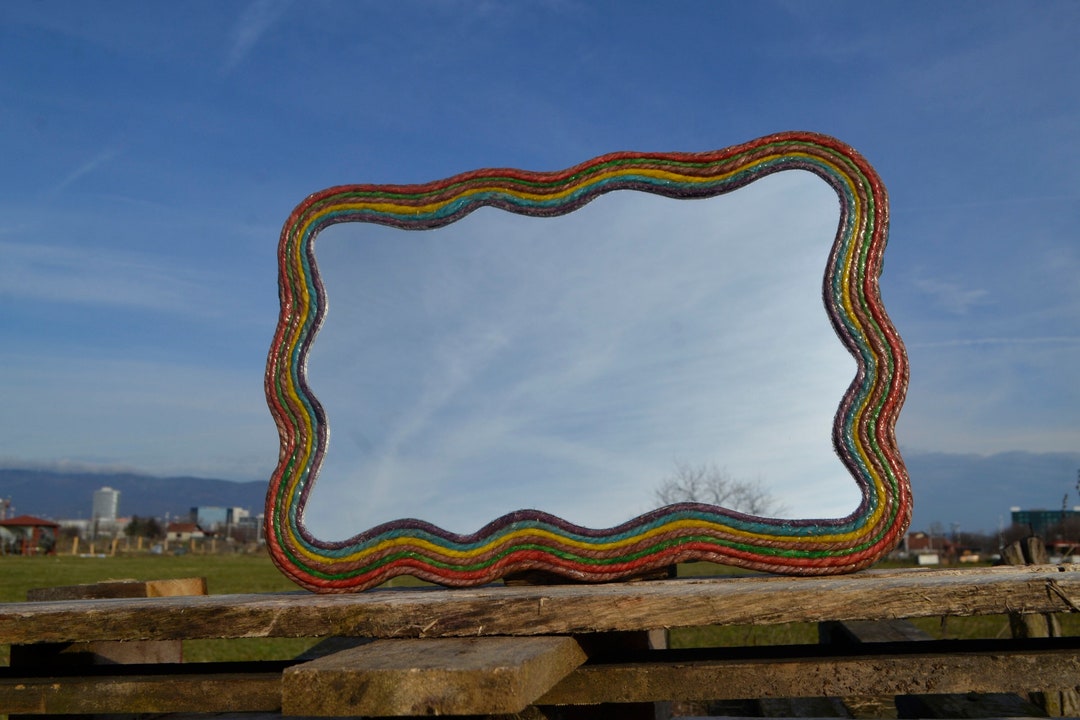 COLORFUL HEMP MIRROR, Wavy Wall Mirror, Rectangle Wall Mirror, Eclectic ...