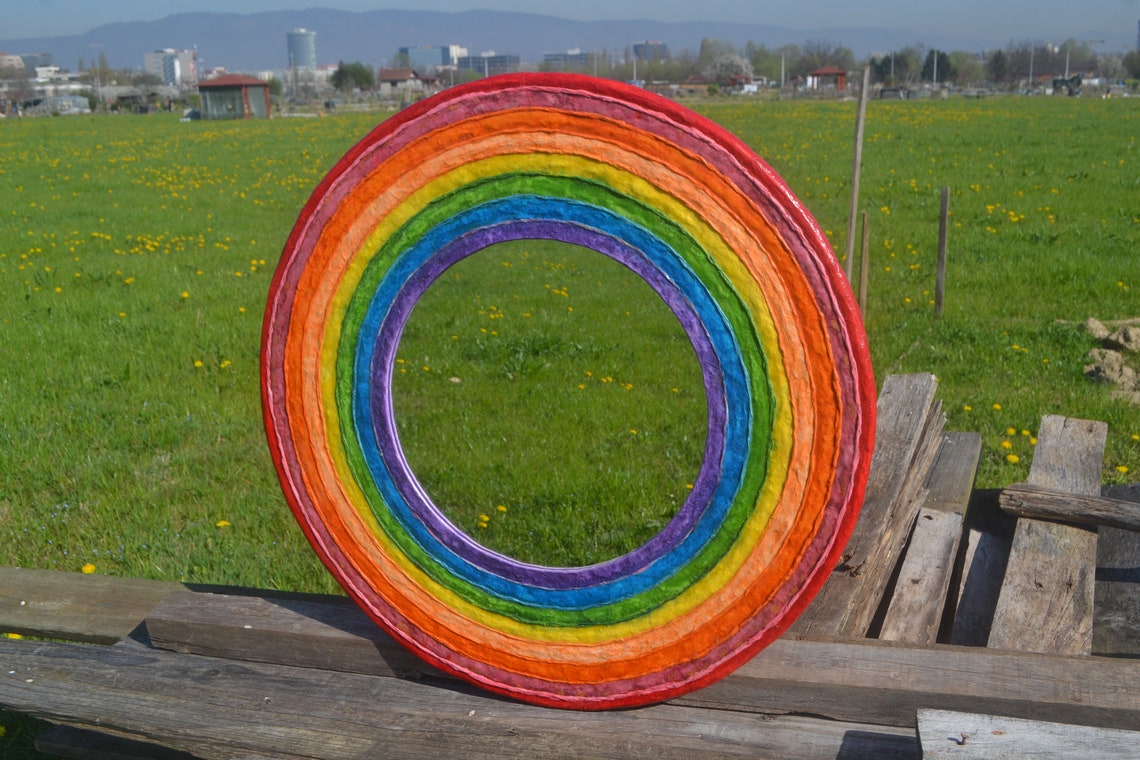 LARGE RAINBOW MIRROR 63 Cm Diameter Mirror Decorative Wall - Etsy