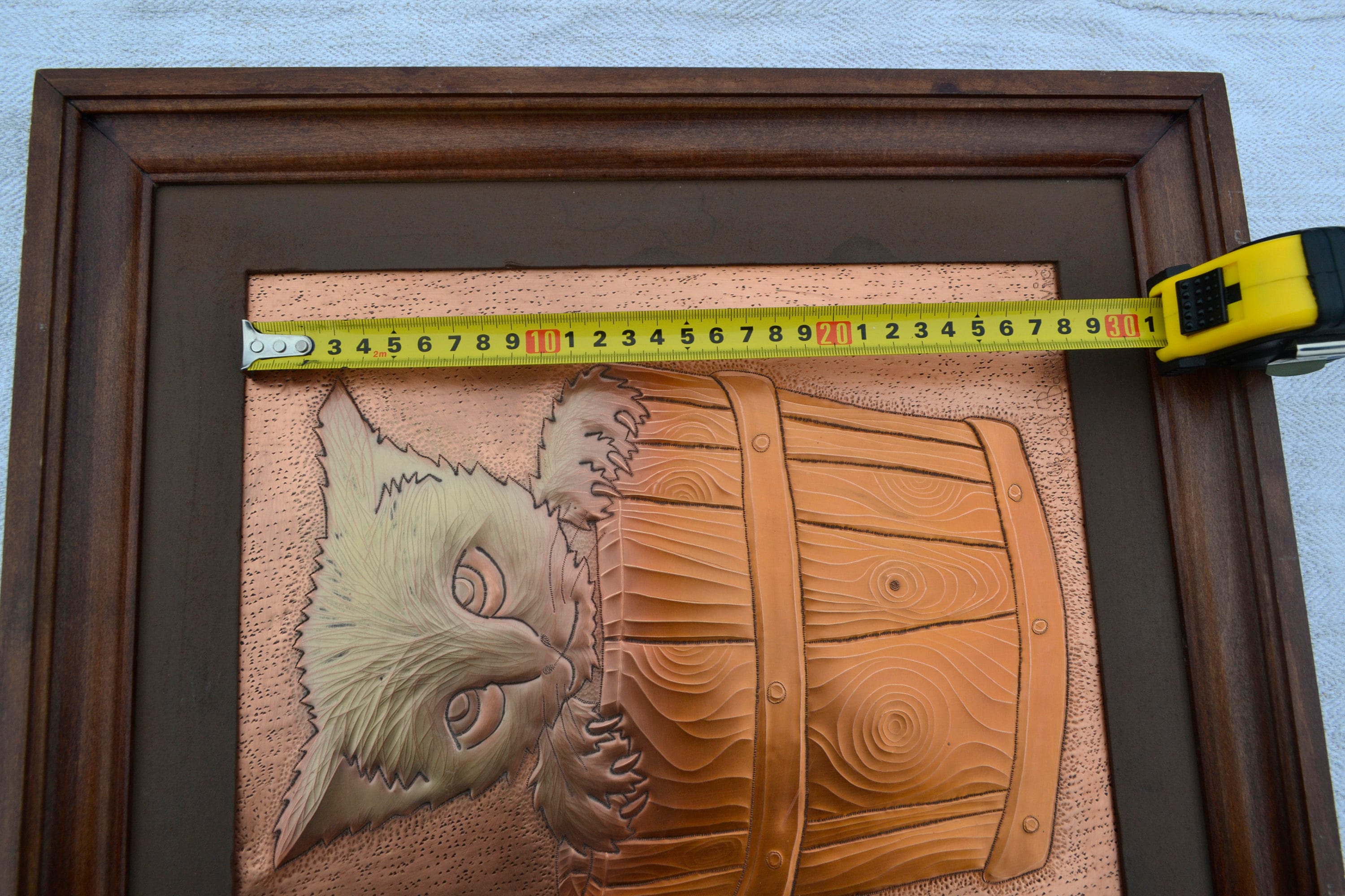 ETCHED COPPER CAT, Vintage Copper Etching Cat, 38 X 42 Cm Wooden Frame ...