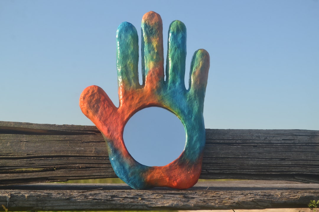 HAND SHAPE MIRROR, Decorative Wall Mirror, Paper Mache Mirror, Colorful ...