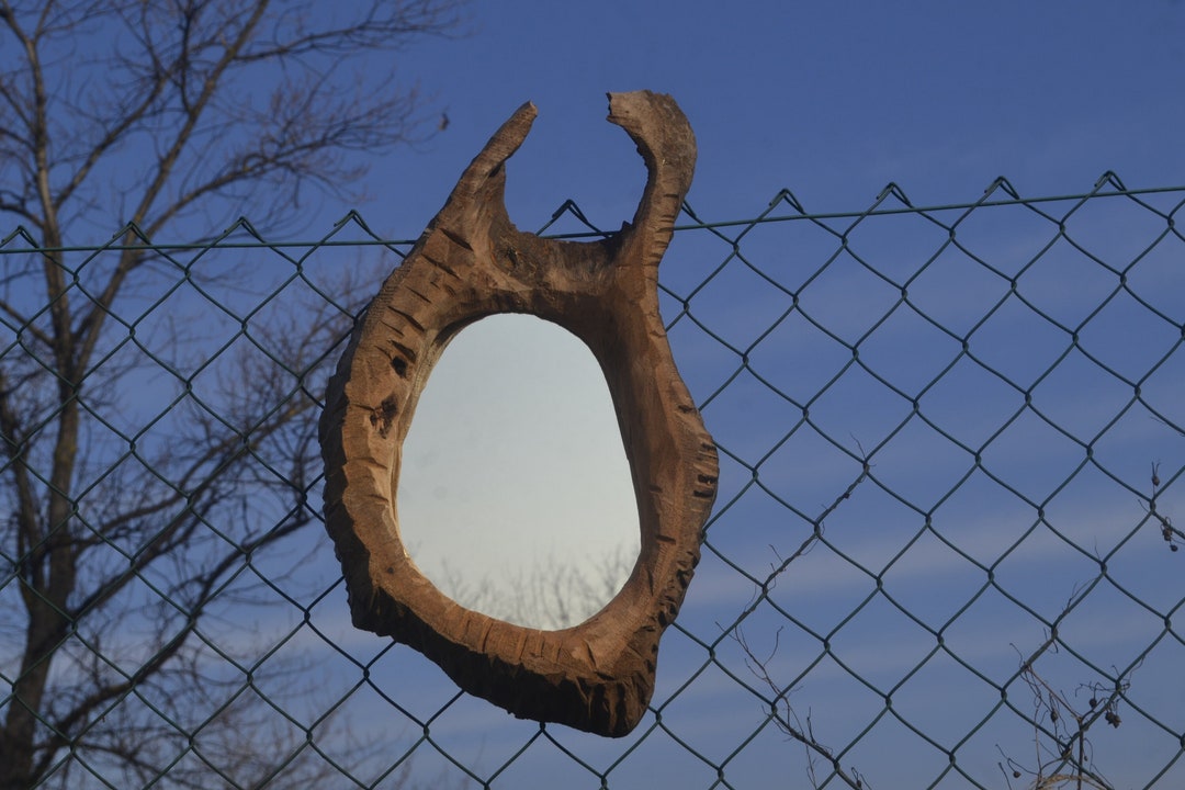 RAW FINISH WOODEN Mirror, Rustic Wooden Mirror, Irregular Shape Mirror ...