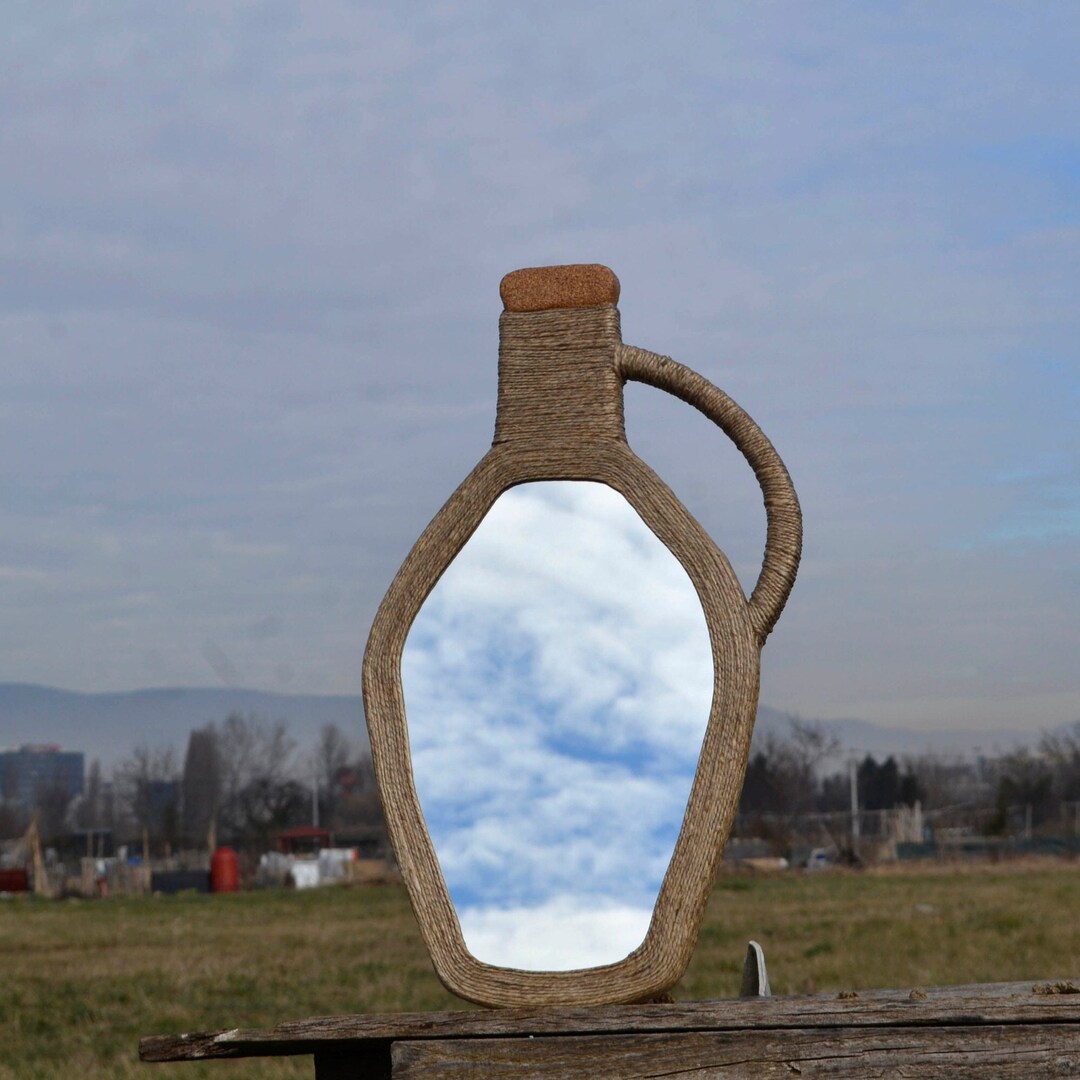DEMIJOHN SHAPE MIRROR, Wine Bottle Shape Mirror, Wall Mirror, Hemp Rope ...