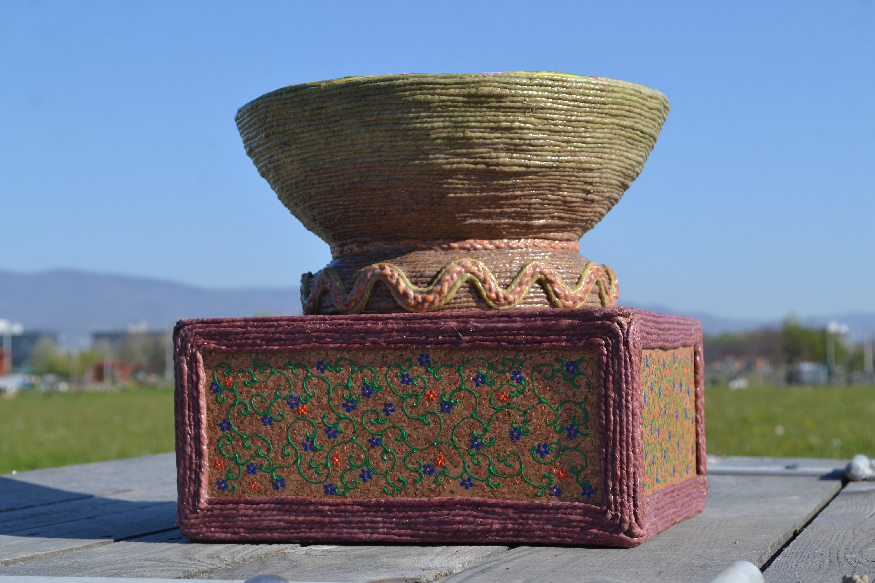 HEMP ROPE BASKET Paper Mache Bowl Kitchen Table Decor Hand - Etsy 日本