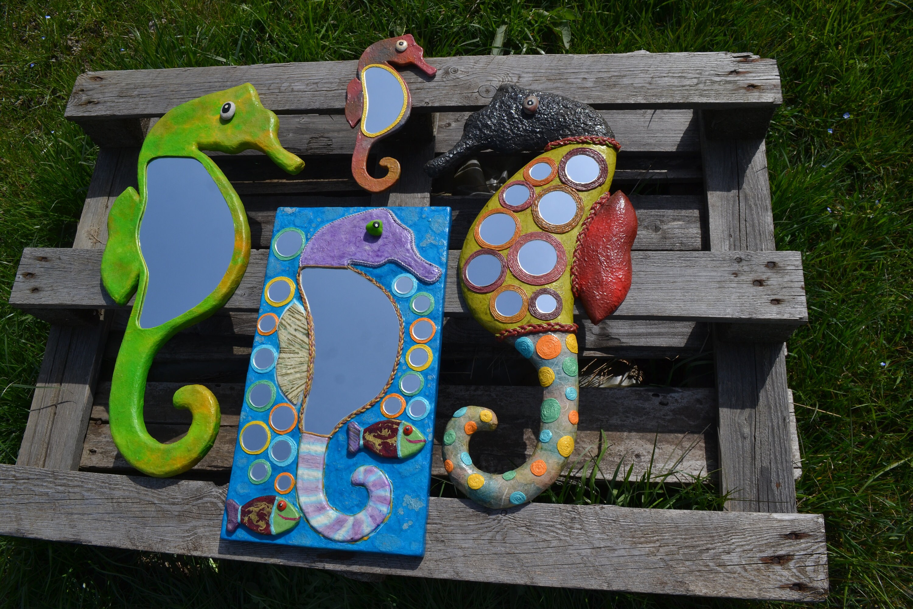 SEAHORSE WALL MIRROR, Large Wall Mirrors, Sea Horse & 2 Fish Decorative ...