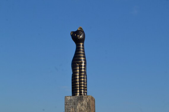 VINTAGE PAINTED CAT Striped Wooden Cat Cat Figurine Cat | Etsy