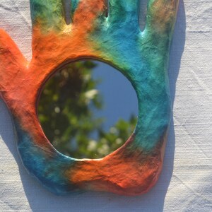 HAND SHAPE MIRROR, Decorative Wall Mirror, Paper Mache Mirror, Colorful ...