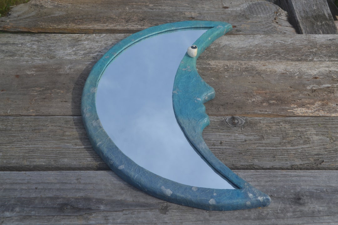 BLUE MOON MIRROR, Crescent Moon Mirror, Half Moon Mirror, Moon W. Face ...