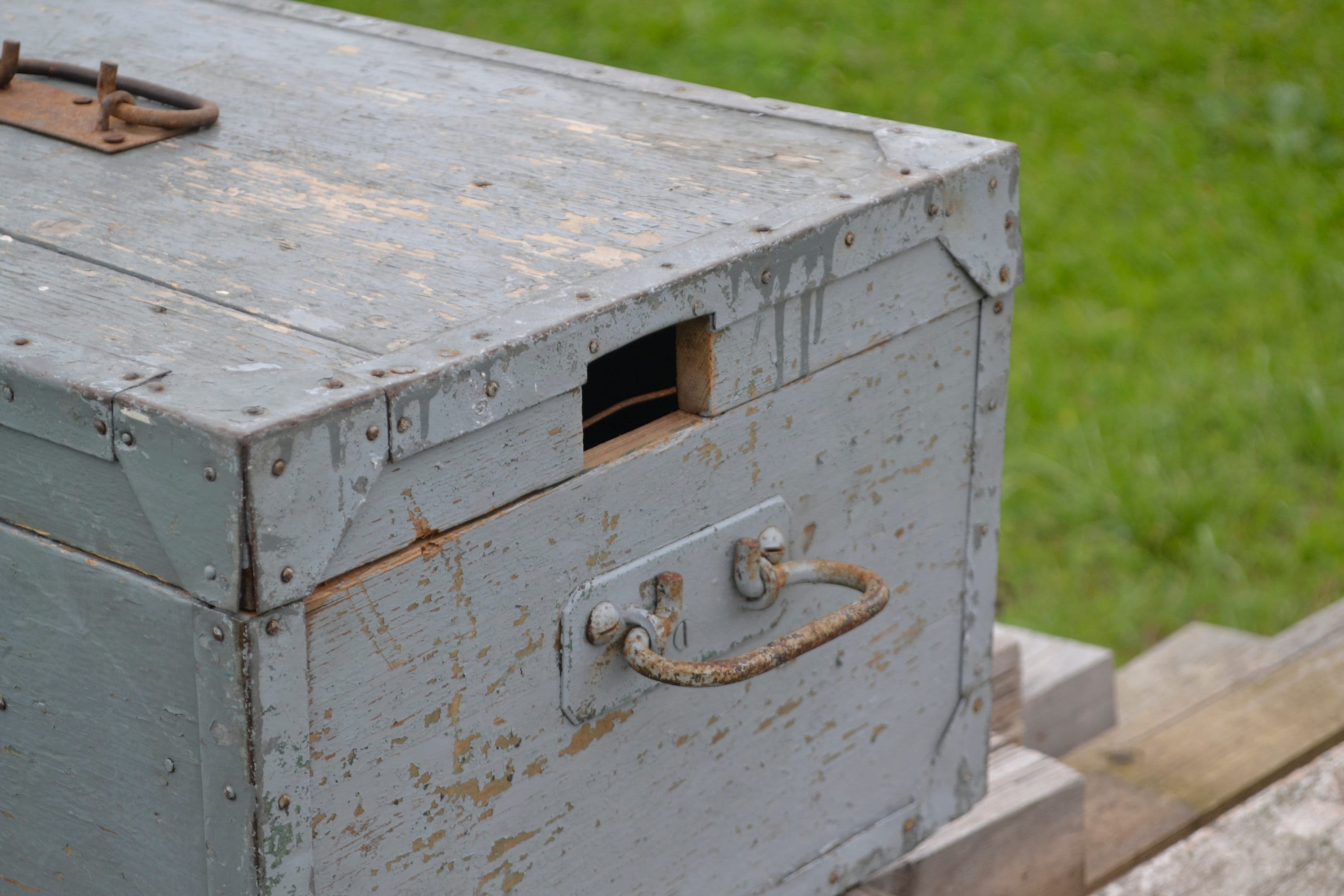 GRAY WOODEN BOX Large Vintage Trunk Military Box Lockable - Etsy
