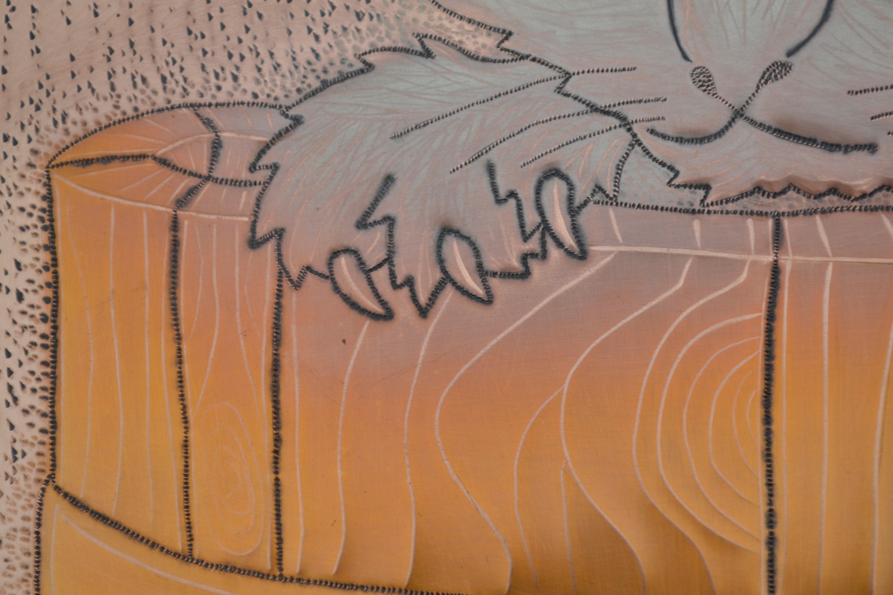 ETCHED COPPER CAT, Vintage Copper Etching Cat, 38 X 42 Cm Wooden Frame ...