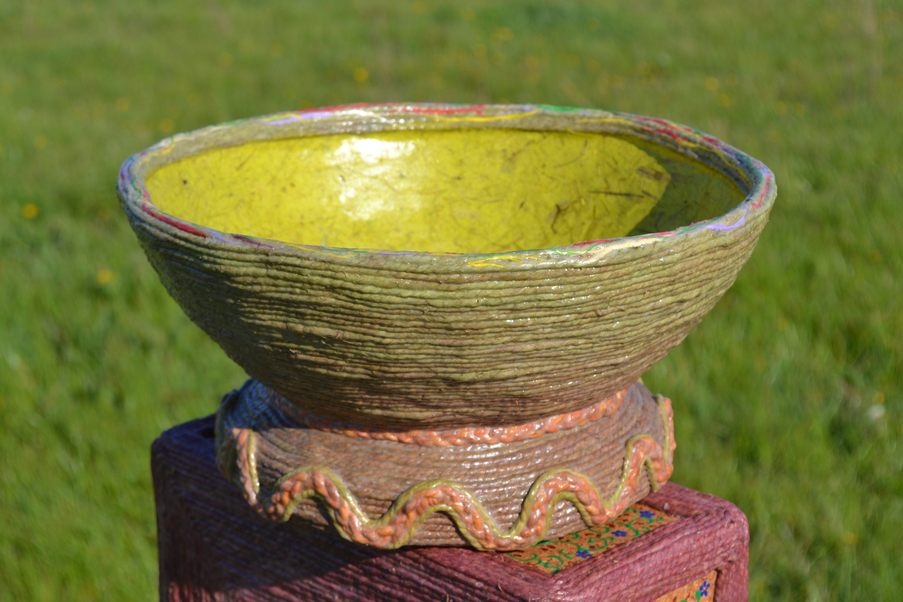 HEMP ROPE BASKET, Paper Mache Bowl, Kitchen Table Decor, Hand Made ...