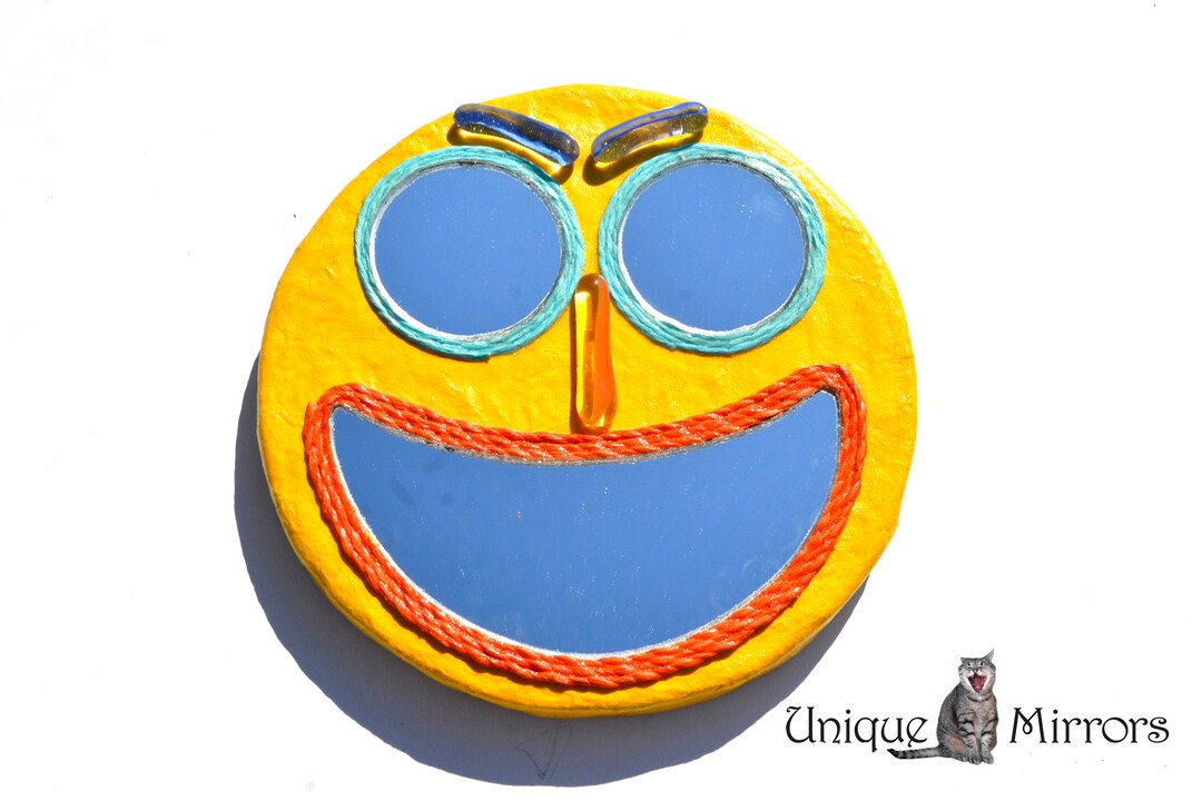 ANGRY SMILEY MIRROR, Yellow Smiley Mirror, Geek Gifts, Small Decorative ...