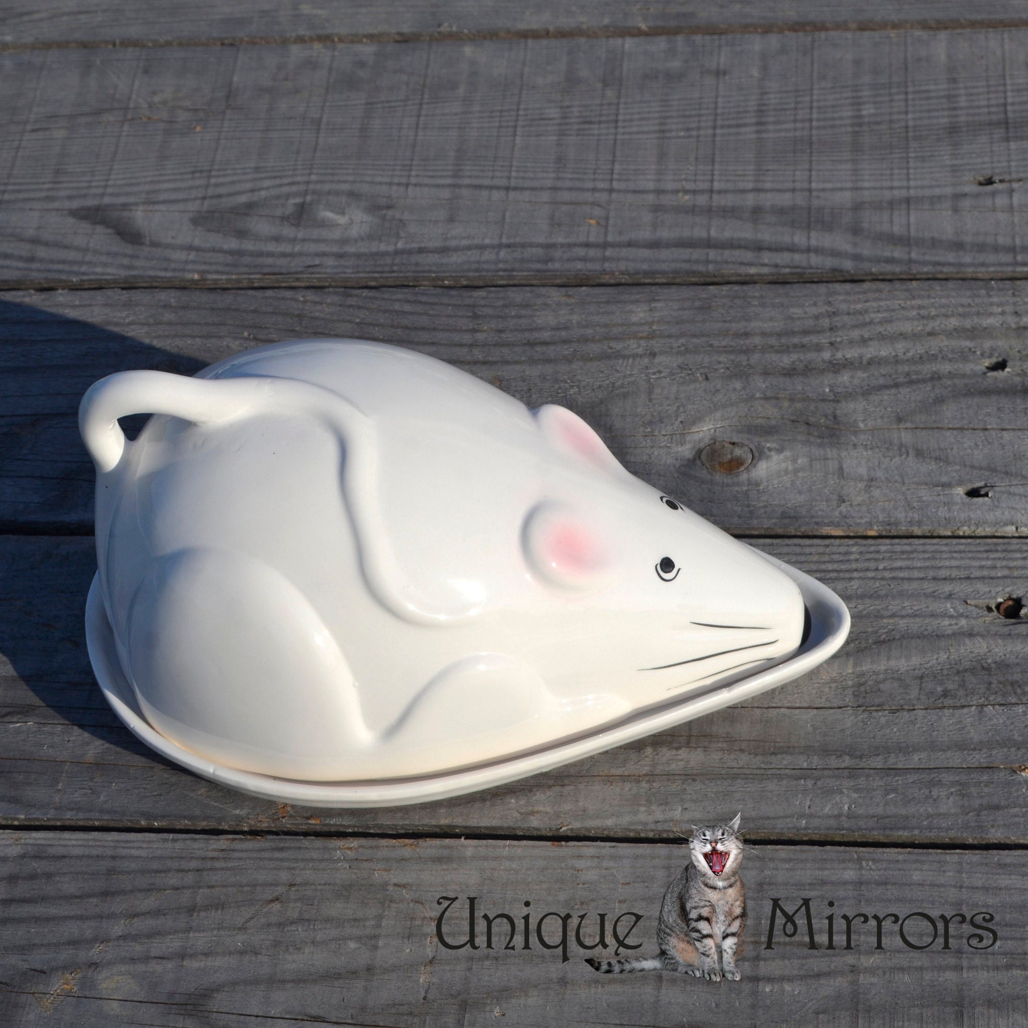 GIANT WHITE MOUSE Antique Mid Century Cheese Bowl, Ceramic Bowl & Plate ...