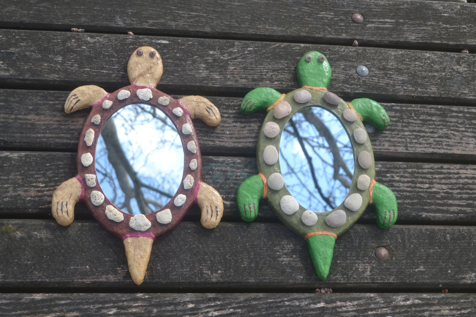2 TURTLE MIRROR SET, Brown Turtle & Green Turtle, Decorative Wall ...