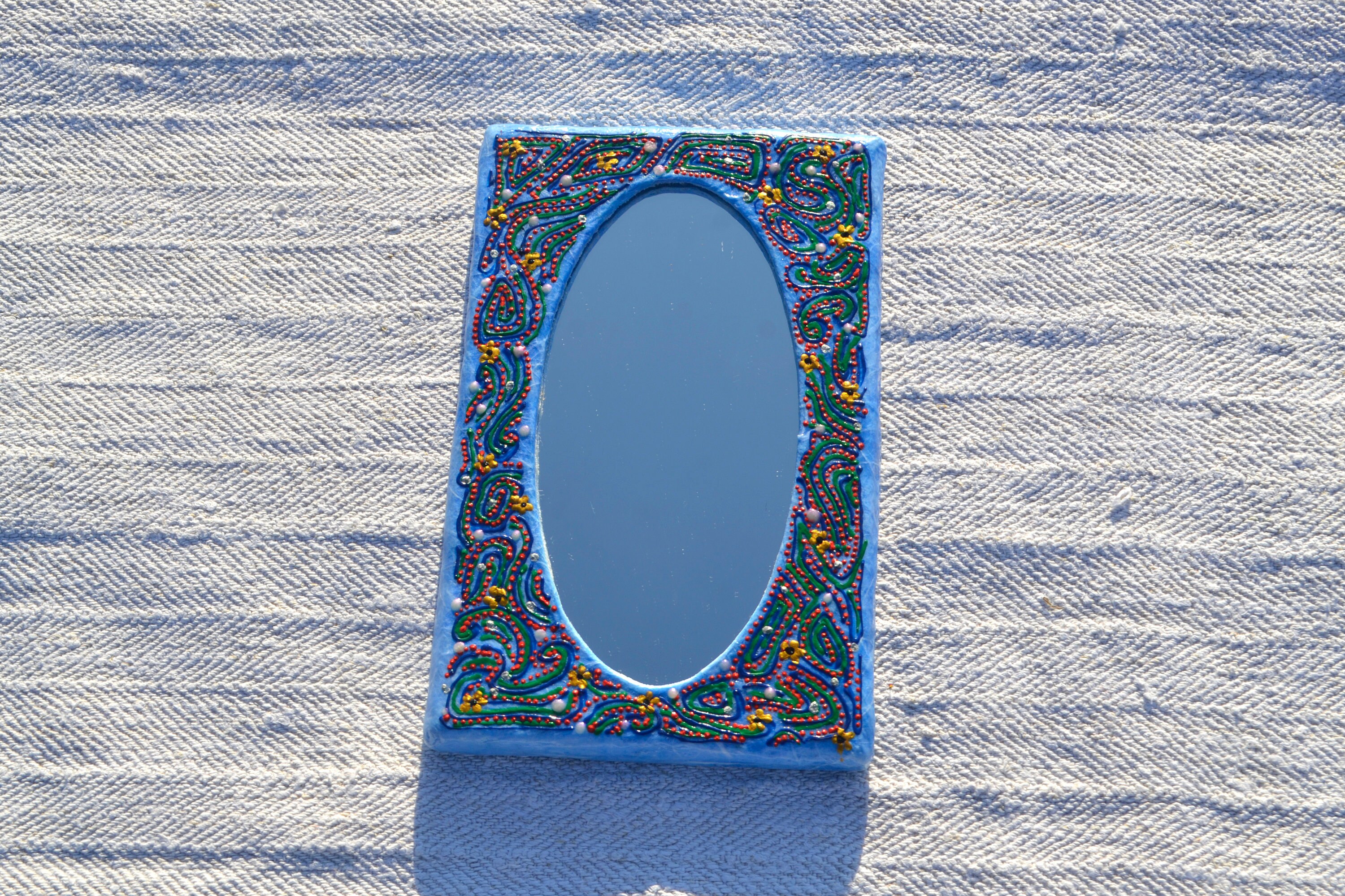 TINY FLOWERS PAINTED Decorative Wall Mirror, Paper Mache Mirror, Small ...